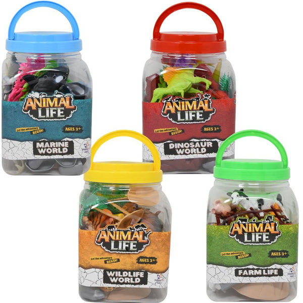 Animal Life 55 Pc Set Animals in a Jar 4 Assorted. Dino, Ocean, Animal ...