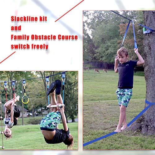 Ninja Warrior Obstacle Course for Kids, 65 FT Durable Slackline with 7 ...